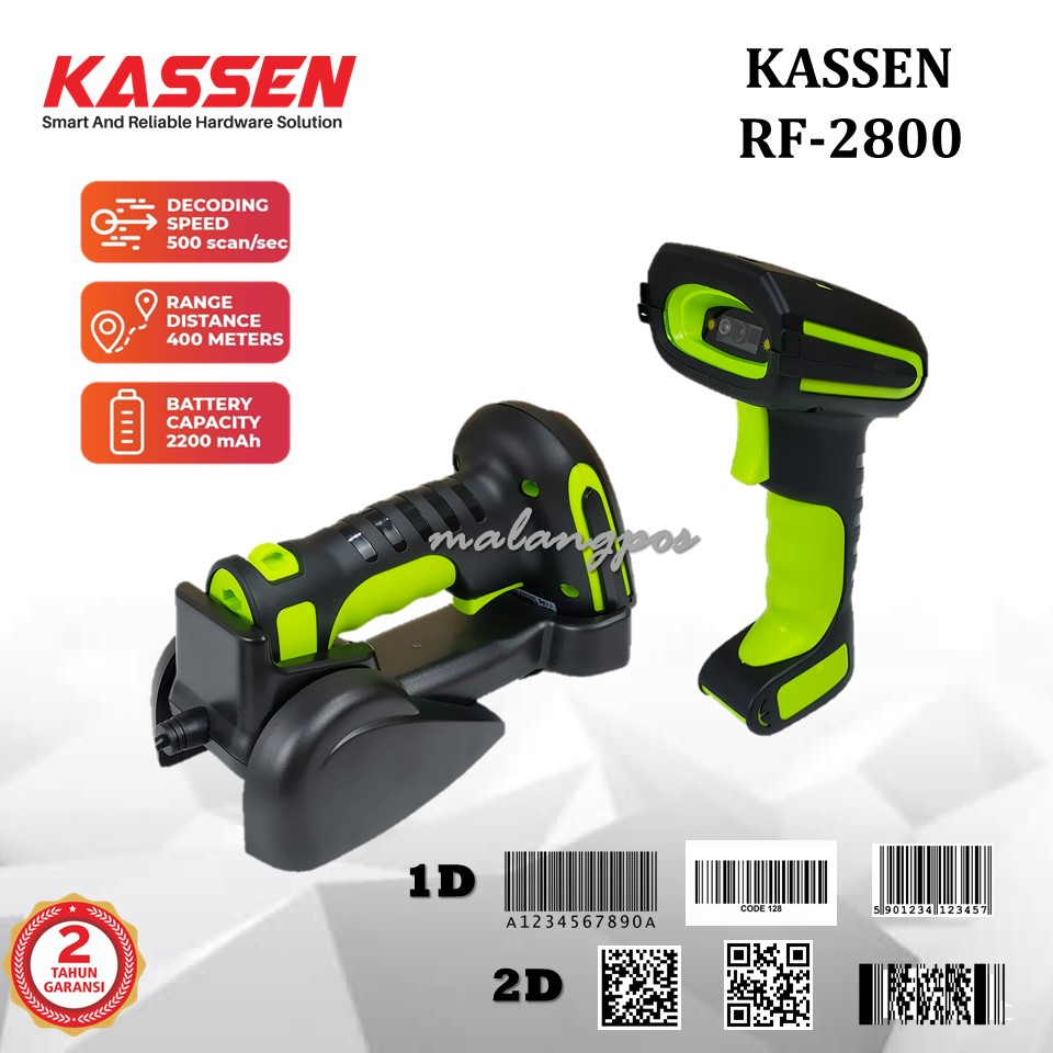 Jual Barcode Scanner Kassen RF2800 1D & 2D Wireless Handheld Industrial ...