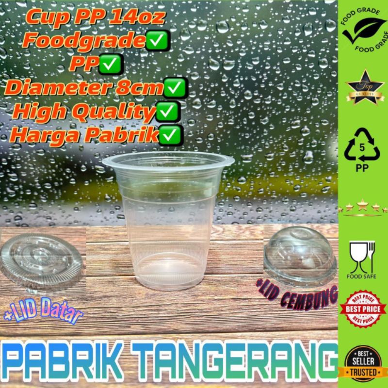Jual ISI 50PCS CUP GELAS PLASTIK 14oz UNIVERSAL CUP DATAR 14oz GELAS ...