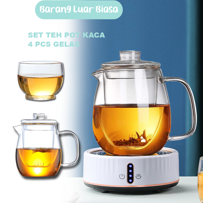 Jual BLB Set 5 in 1 Tea Pot Saringan Infuser Teh Pot Kaca Tahan Panas ...