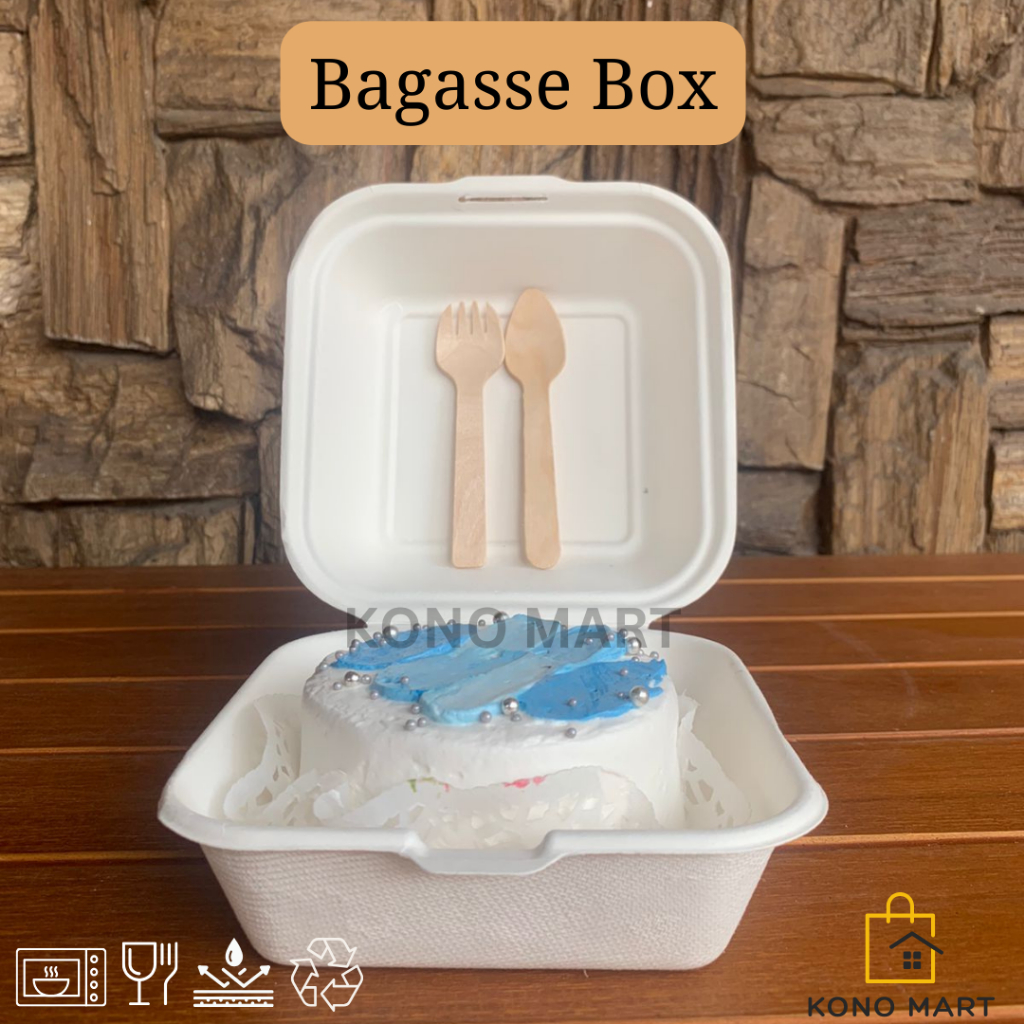 Jual BAGASSE BOX LUNCH BURGER CAKE TART / BOX BENTO CAKE / BOX KOREAN ...
