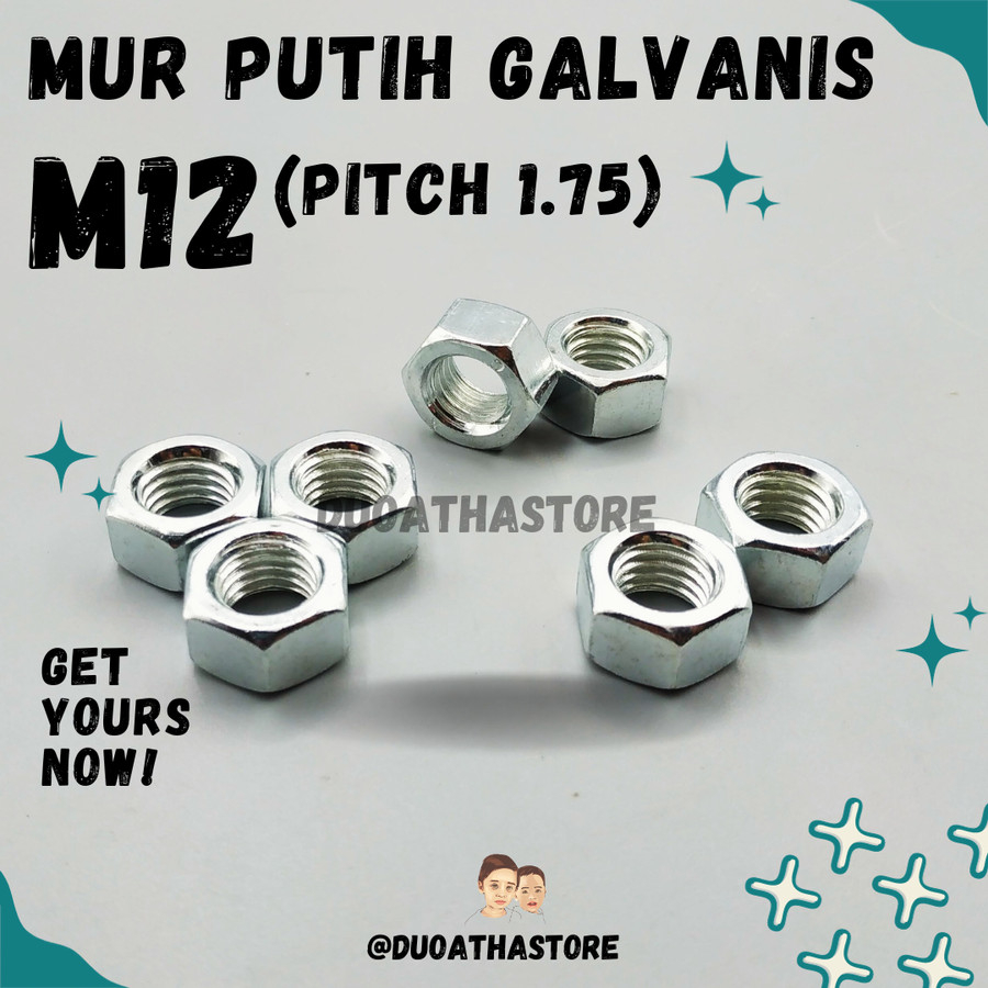 Jual Mur M12 x Pitch 1.75 Galvanis / Hex Nut M12 Galvanis PUTIH Kunci ...