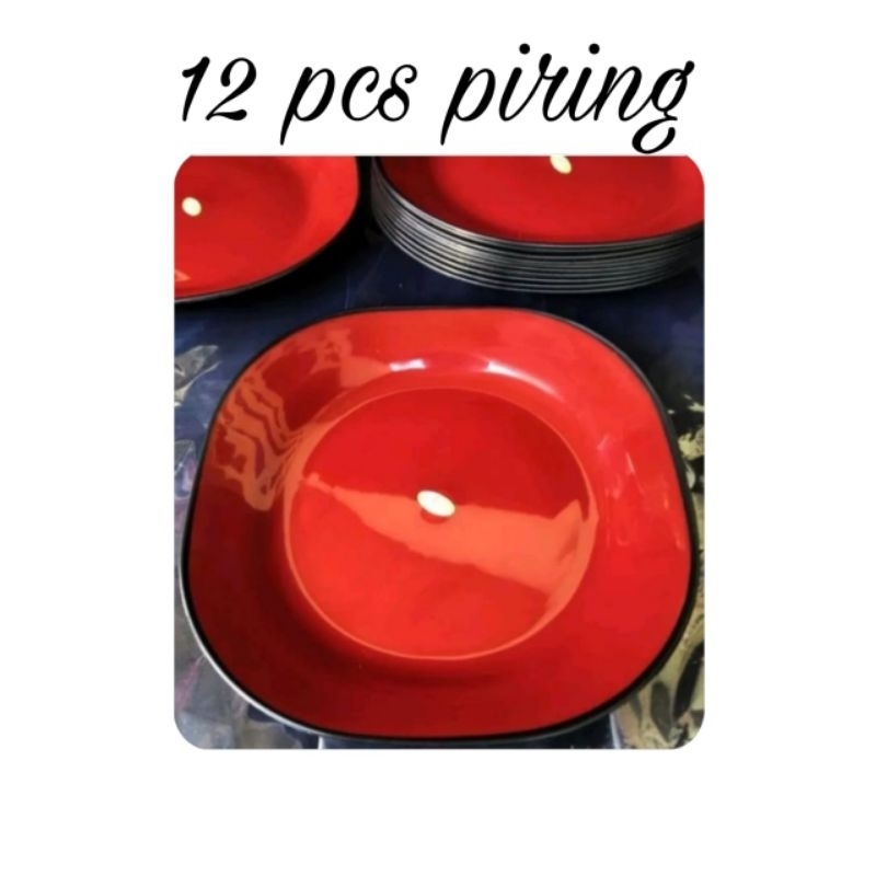 Jual 12 Pcs Piring Ramen Korea Bulat / Piring Hitam Plastik Merah ...