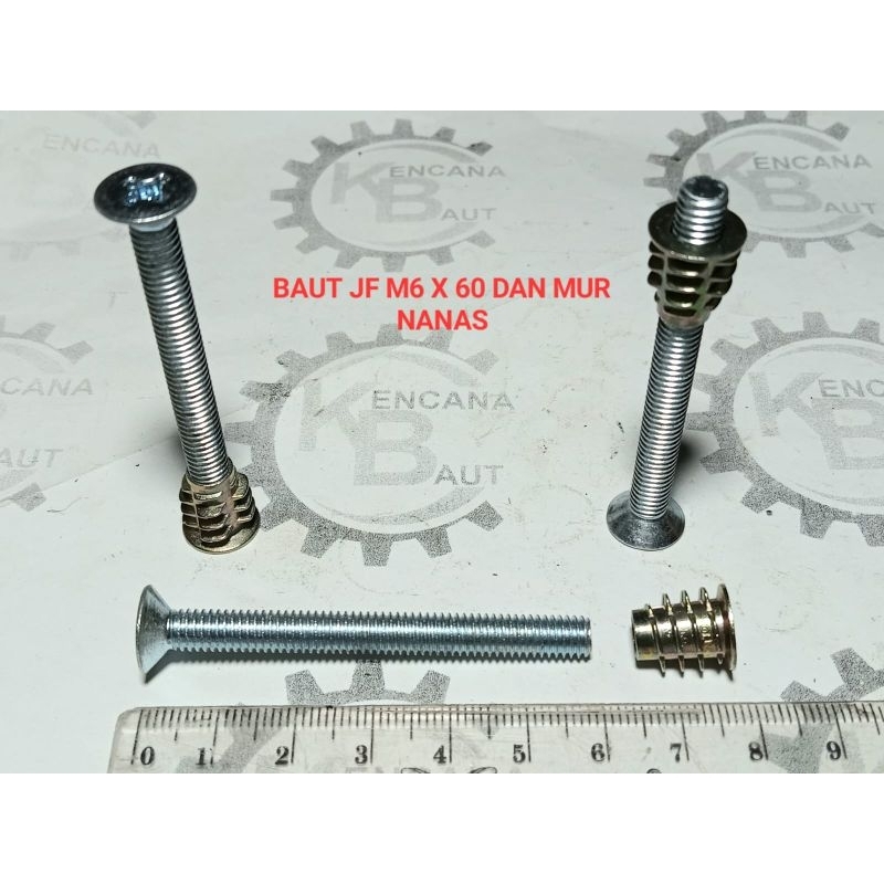 Jual BAUT JF M6 X 60 MM MUR NANAS OD / BAUT MEBEL/ DIPAN / KNOCKDOWN KUNCI OBENG PLUS PANJANG 6 ...