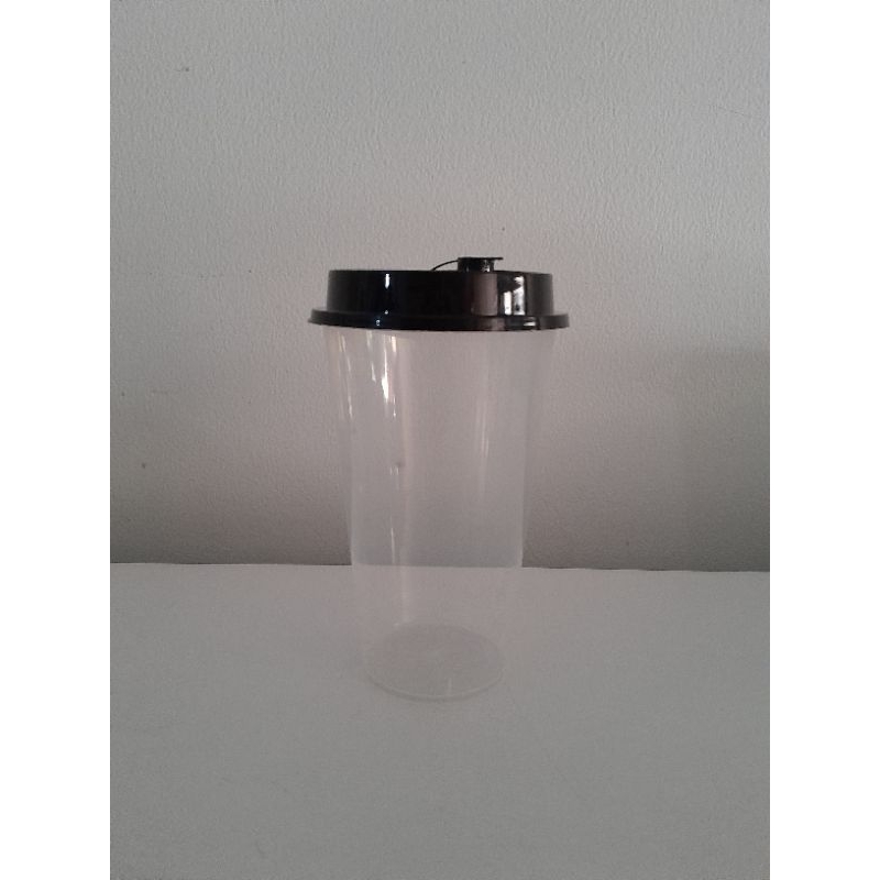 Jual CUP Gelas PP injection bening tutup hitam 16oz @25set/Gelas tebal ...