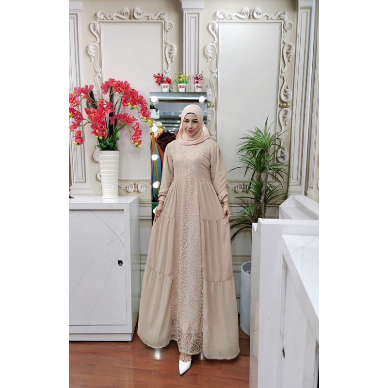 Jual Gamis syari khanza brokat series by sulfina | Shopee Indonesia