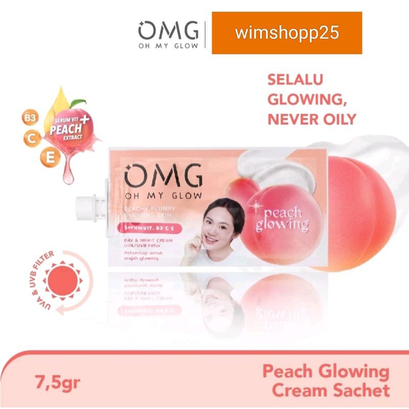 Jual OMG Oh My Glow Peach Glowing Cream Day & Night Sachet 7,5g ...