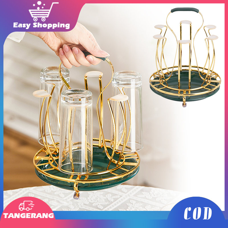 Jual Rak Gelas Gantung Emas Hijau Rak Cangkir Gantung 6 Cangkir Tempat ...