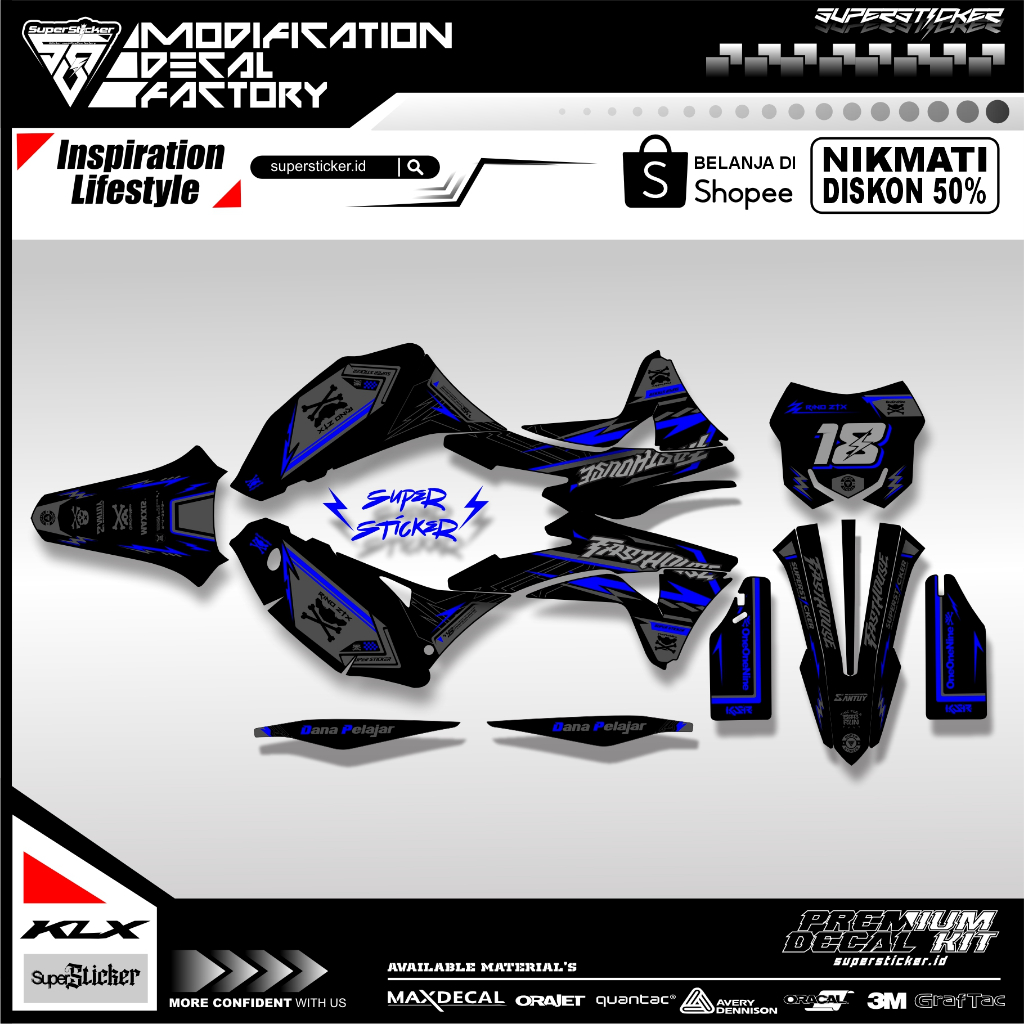 Jual Decal Sticker Chrome Premium KLX/CRF/KTM/WR/YZ, Magenta Blue white ...