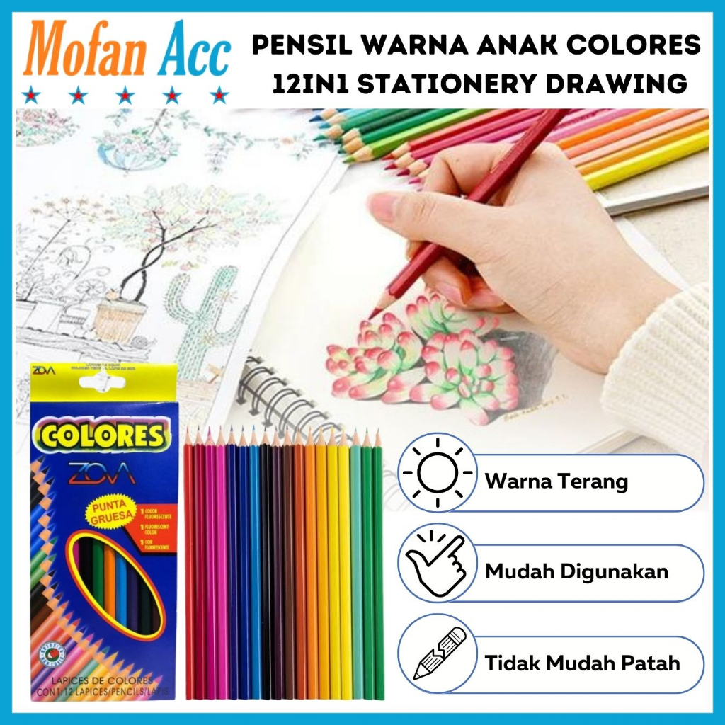 Jual Pensil Warna Colores 12in1 PANJANG PENDEK Stationery Set Colour ...