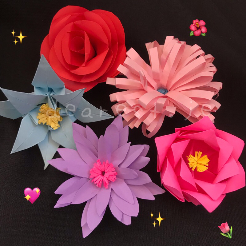 Jual Bunga Origami 5 jenis (dapat bunga 5 pcs seperti di gambar ...