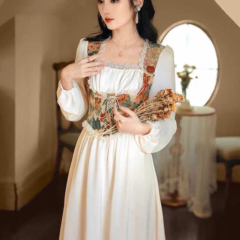 Jual [ Retro Series ] French Retro Fairy Tale Floral Dress with Lace ...