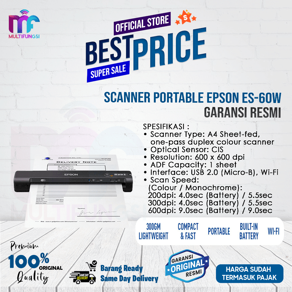 Jual Scanner Portable EPSON ES-60W ES60W ES 60W Garansi Resmi | Shopee ...