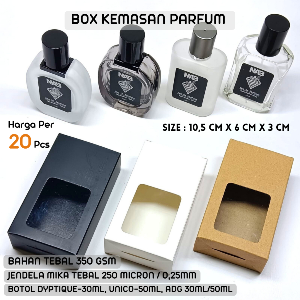 Jual 20 PCS - BOX PARFUM KOTAK 50ML (10,5cm x 6cm x 3cm) DYPTIKE-30ML, INOKU, ADG, DUS - BOX ...