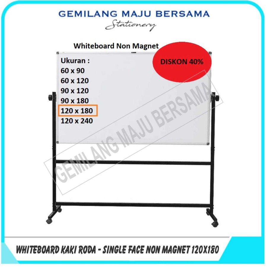 Jual Whiteboard / Papan Tulis + Kaki Roda 120c x 180 cm (singleface ...