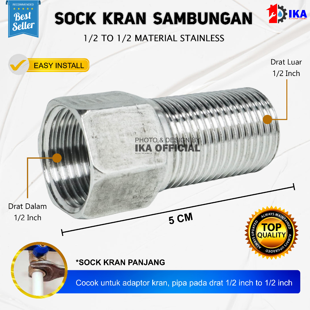 Jual Sok Kran Drat Luar Dalam 1/2 Inch Inci Panjang Pendek Kuningan ...