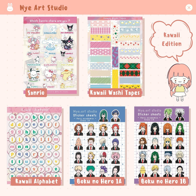 Jual MYE ART STUDIO Sticker Sheet A6 Kawaii Sanrio Washi Tapes Alphabet ...