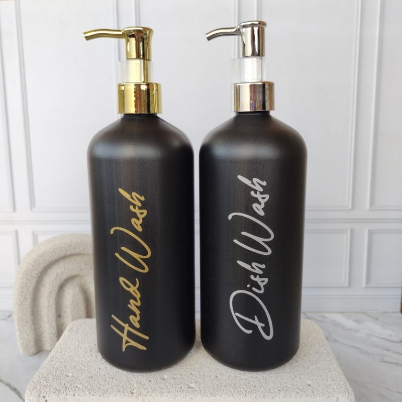 Jual BOTOL STIKER REFILL AESTHETIC 500 ML HDPE PUTIH HITAM PUMP LUXURY ...