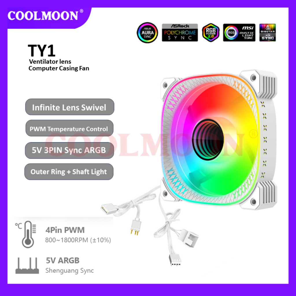 Jual COOLMOON FAN CASING VENTILASI TY1 12CM ARGB PWM BLACK & WHITE | Shopee Indonesia