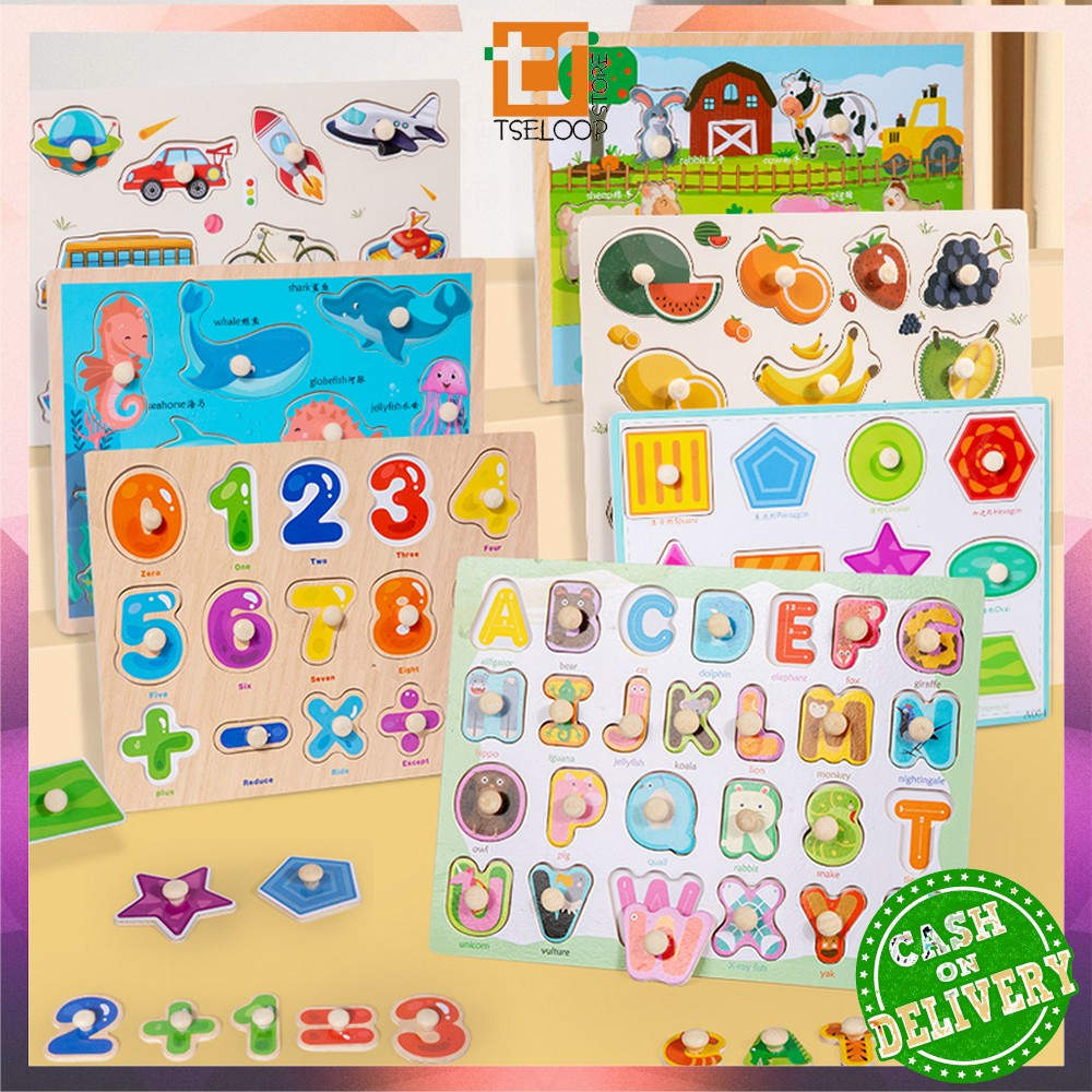 Jual OFM-M324 Puzzle Kayu Knob Mainan Kayu Puzzle Angka Abjad Anak ...