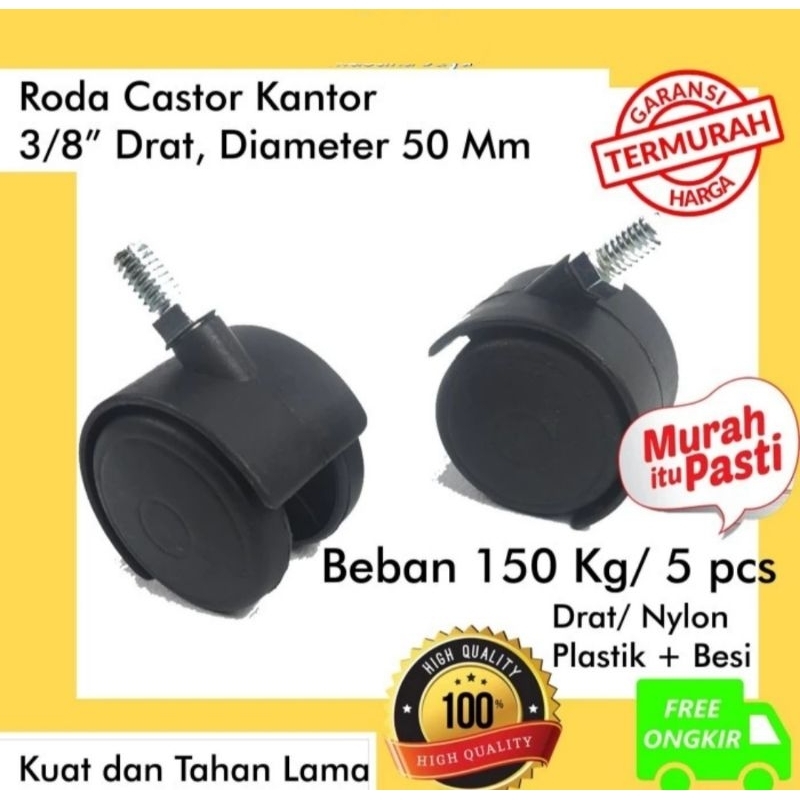 Jual Roda Kantor Hitam Roda Castor Roda Plastik 3/8 inch Roda 50 mm ...