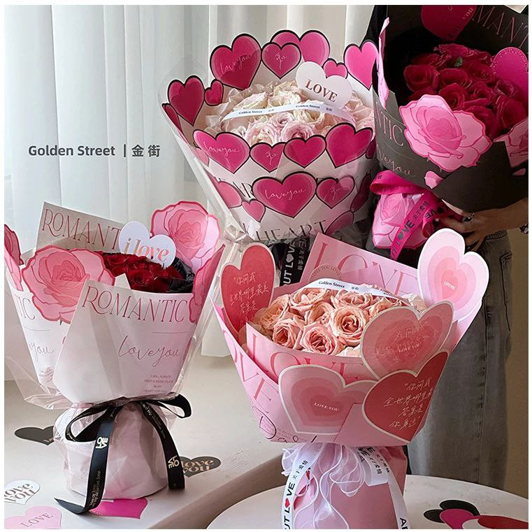 Jual Kertas Buket Bunga Bentuk Love Flower Wrapping Paper Waterproof ...