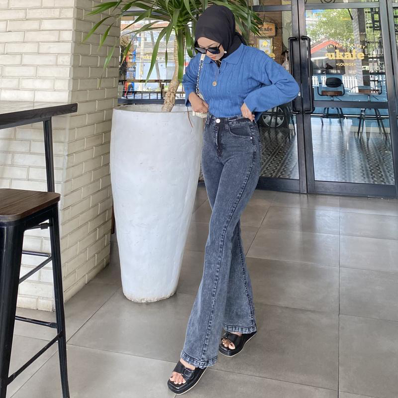 Jual High Waist Jeans Streach Wanita Cutbray || Korean Style Straight ...