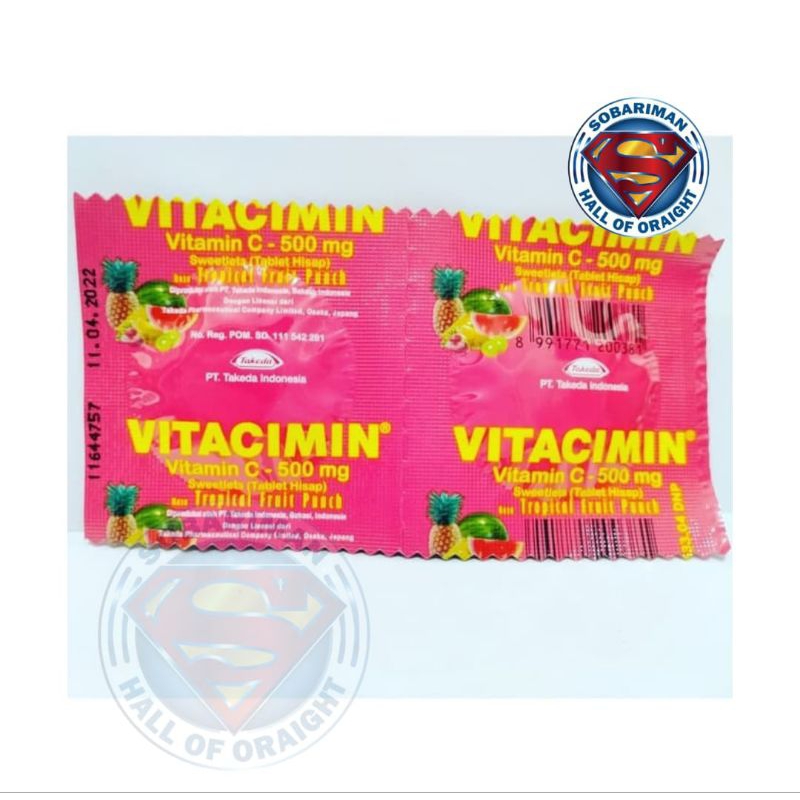 Jual Vitacimin 500 gr Strip/Sachet isi 2 Tablet (Lemon, Blueberry ...