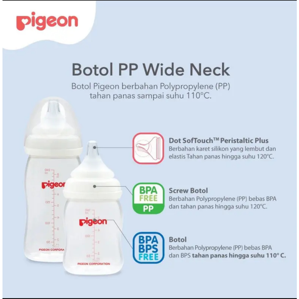 Jual Pigeon - DOT Wide Neck Botol Susu 160 & 240 ml Peristaltic Plus ...