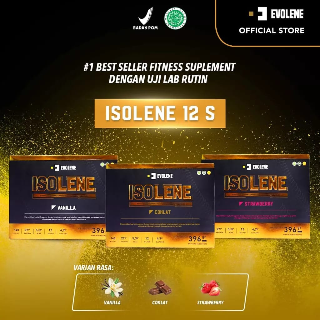 Jual ISOLENE 1 BOX ISI 12 SACHET ISOLATE BPOM HALAL WHEY PROTEIN ...