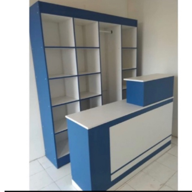 Jual MEJA DAN RAK LAUNDRY ( 1 PAKET ) CANTIK WARNA PUTIH LIST BIRU ...