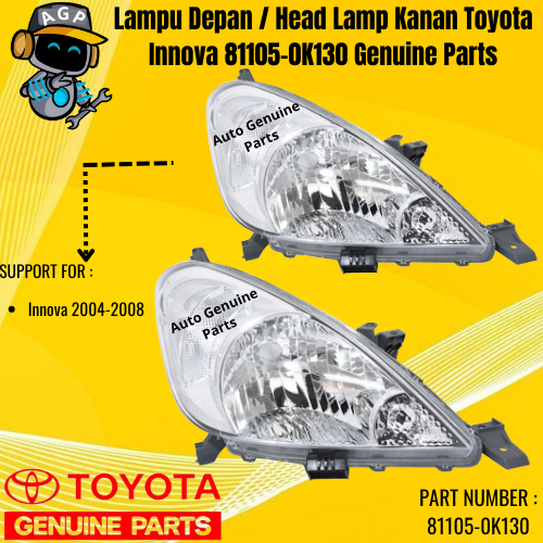 Jual Lampu Depan / Head Lamp Kanan Toyota Innova 81105-0K130 Genuine ...