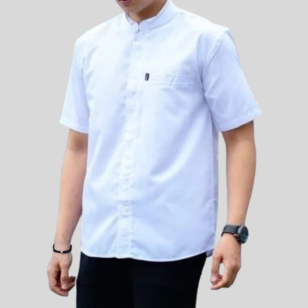 Jual Baju Koko Polos Lengan Pendek Warna Putih Kombinasi Bordir Elrumi ...
