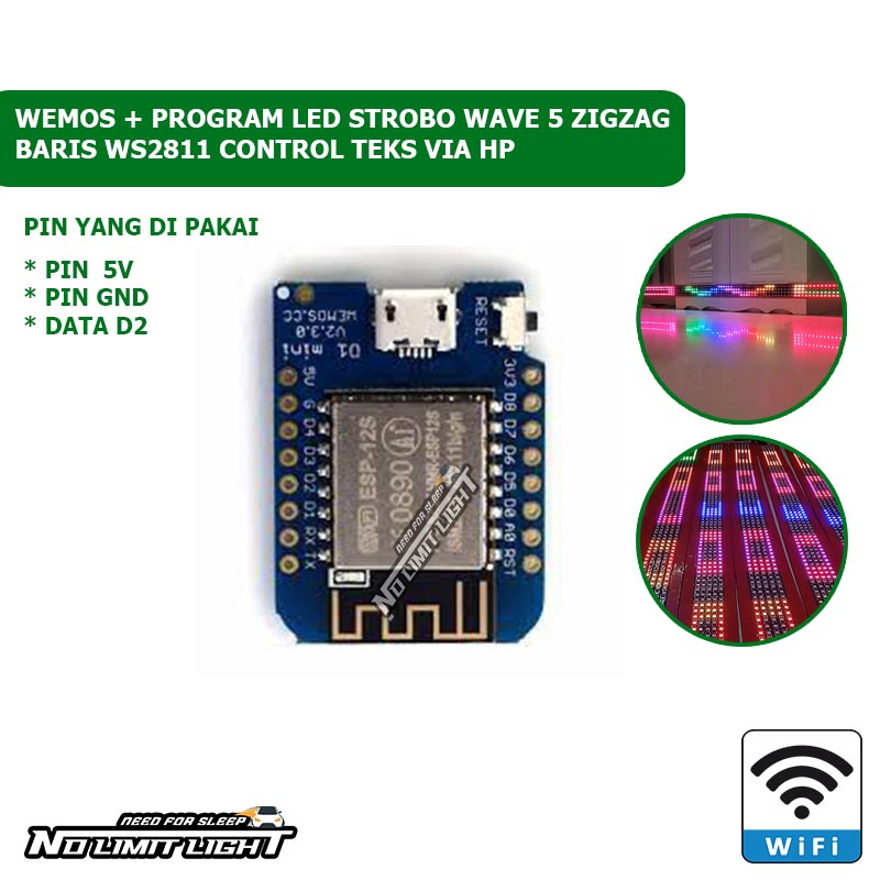 Jual Chip Wemos Program Modul LED Strobo Wave Kaca Mobil Teks Wifi 5 ...