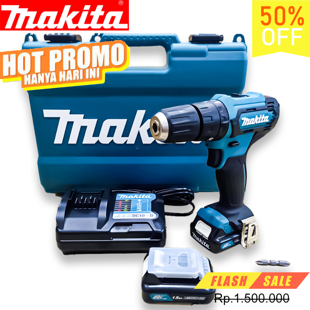 Jual Promo Makita Mesin Bor Tangan Baterai Cordless Drill 12v Obeng Kayu Tembok Besi 10mm Apr