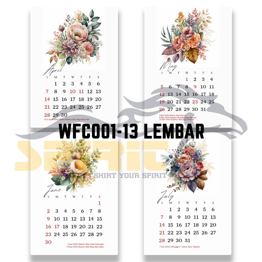 Jual KALENDER 2024 DINDING AESTHETIC WATER COLOR FLORAL KALENDER HANGER ...