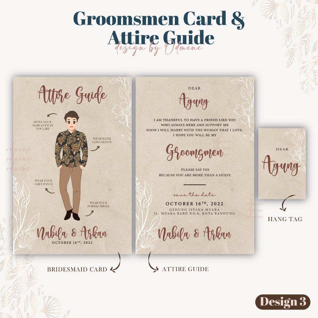 Jual Aesthetic Groomsmen/Bestman Card and Attire Guide by Odmene ...