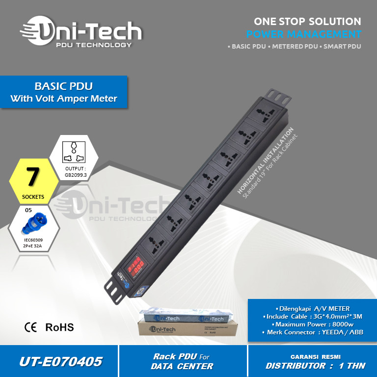 Jual PDU Rack Socket Universal - 7 Ports / Holes / Outlet with AV2 ...