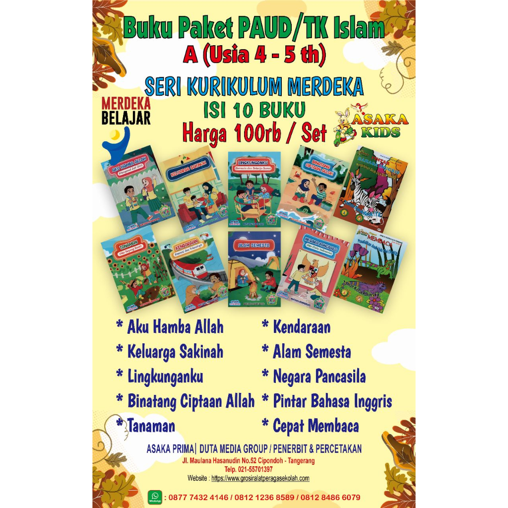 Jual Buku Pelajaran PAUD TK Kurikulum Merdeka isi 10 buku Lengkap ...
