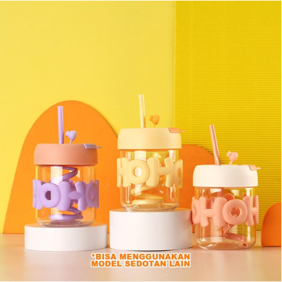 Jual Gelas Kaca HOHO Aesthetic Sedotan Tumbler Glass Botol Minum 350ml ...