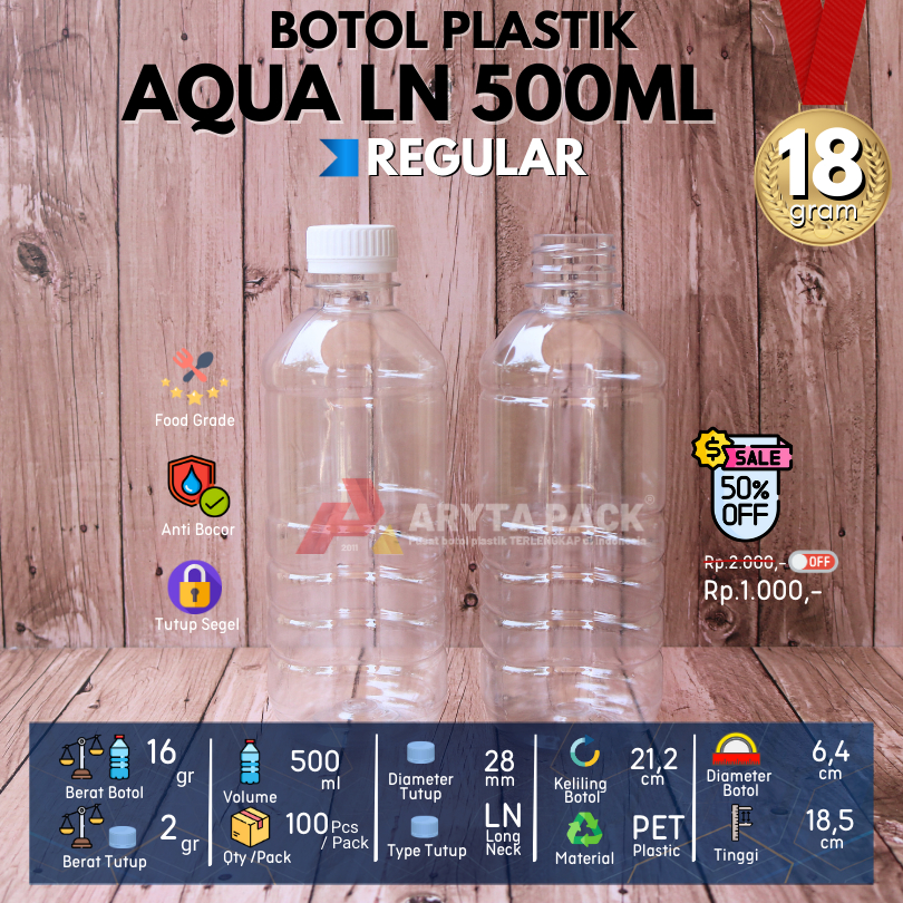 Jual Botol plastik PET 500ml aqua minuman mineral jus susu kopi tutup ...