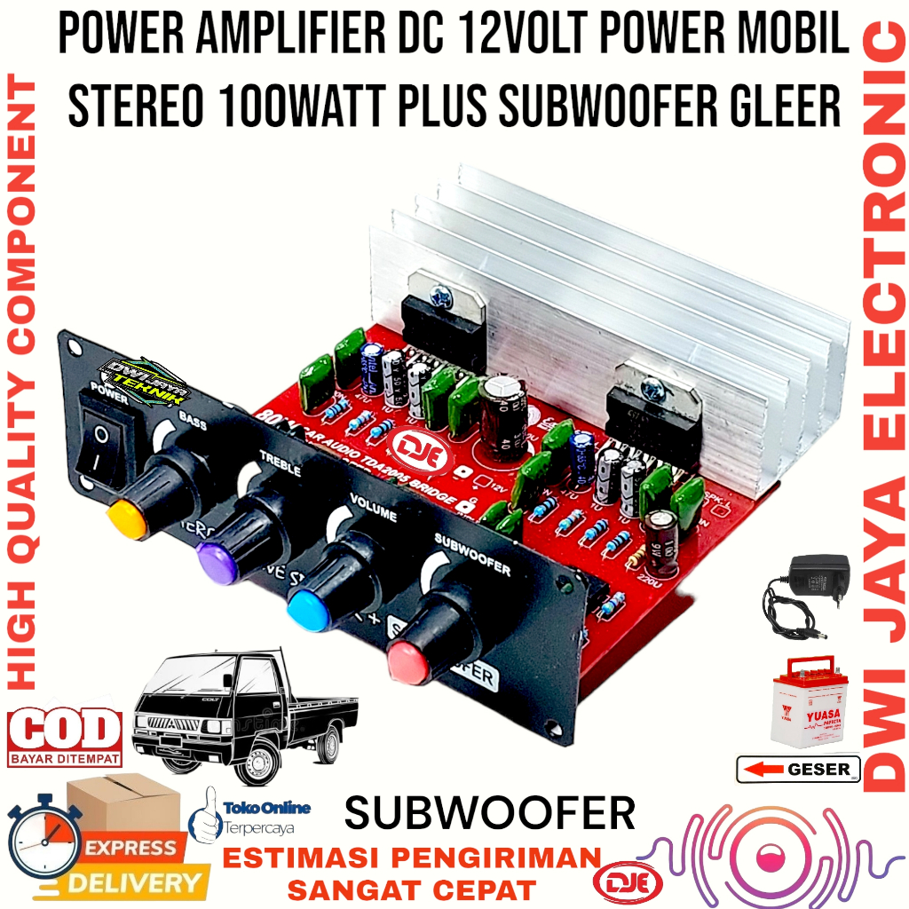 Jual Power Amplifier DC 12V Power Mobil 100Watt Stereo Plus Subwoofer ...