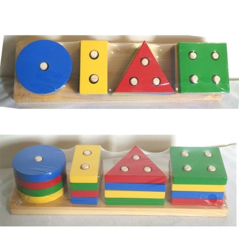 Jual mainan edukasi anak kayu menata balok dan warna, mainan kayu untuk ...