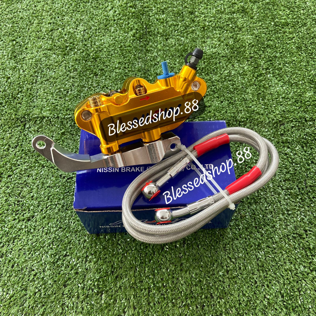 Jual PAKET KALIPER MONOBLOK NISZIN 4PISTON + SELANG REM 130CM + 2 BAUT + BREKET 4 PISTON DEPAN ...