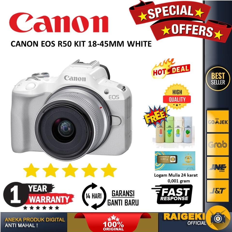 Jual Canon EOS R50 Kit RF-S 18-45MM STM WHITE Kamera Mirrorless Garansi ...