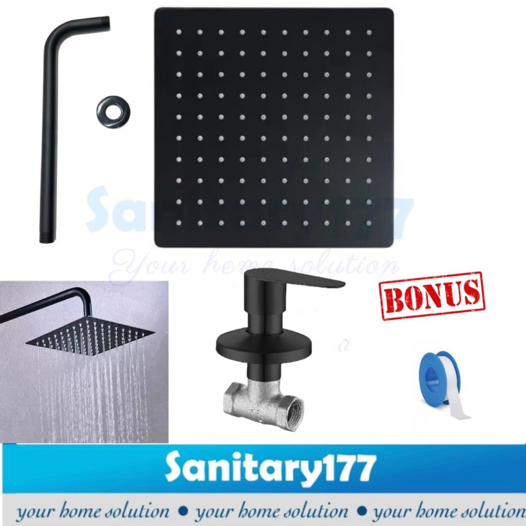 Jual bundling hemat wall shower hitam kotak 8inci black dan stop kran ...