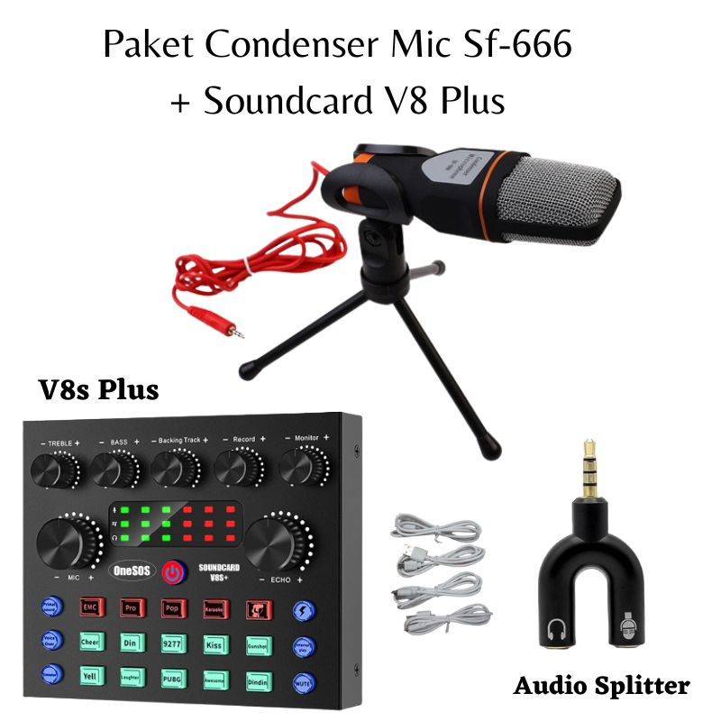 Jual Paket Komplit Condenser Mic SF 666 Soundcard V8S Plus V8 Bluetooth ...