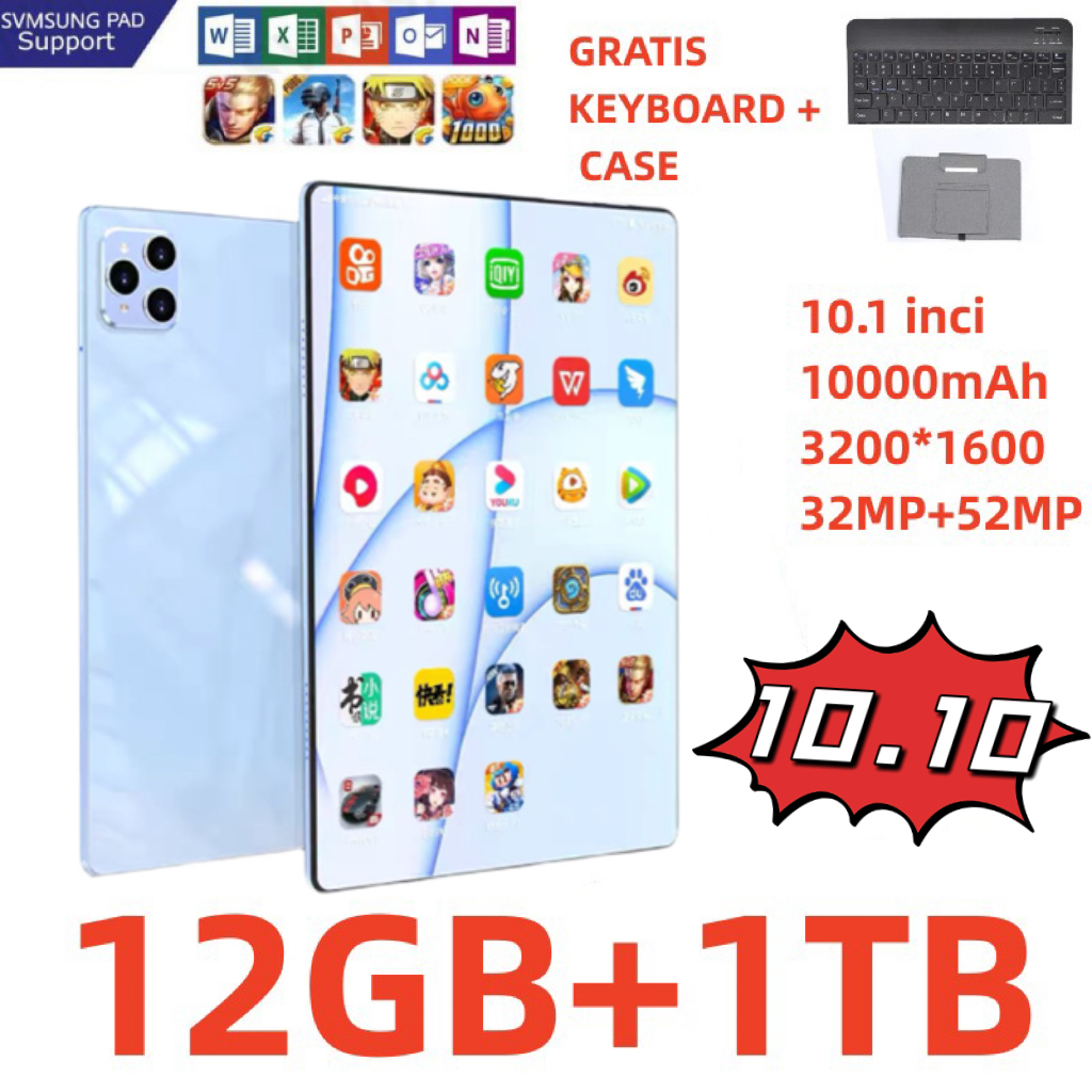 Jual 10.10 Promosi【12GB+1TGB】GRATIS KEYBOARD + CASE tablet pc 10.1 inci ...