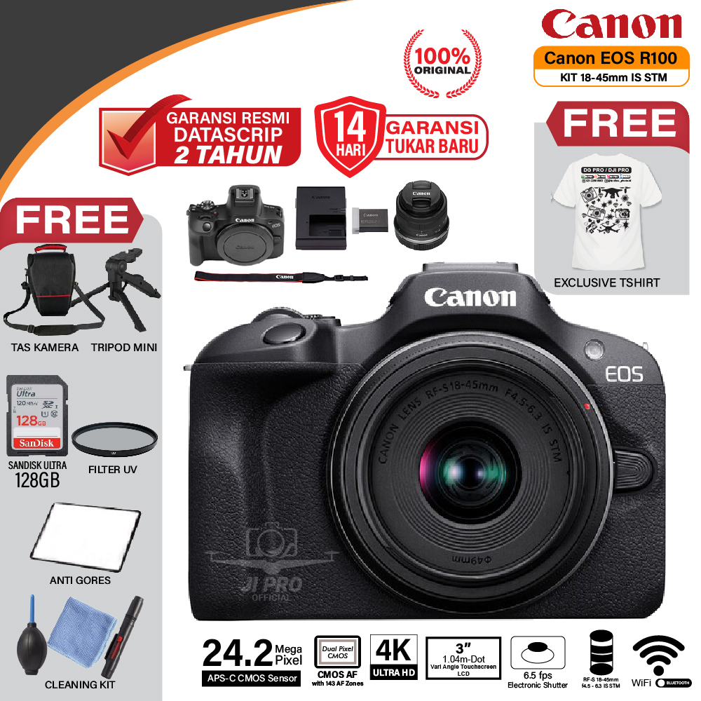 Jual Canon EOS R100 Kit 18-45mm IS STM - Mirrorless Camera R 100 18-45 mm | Shopee Indonesia