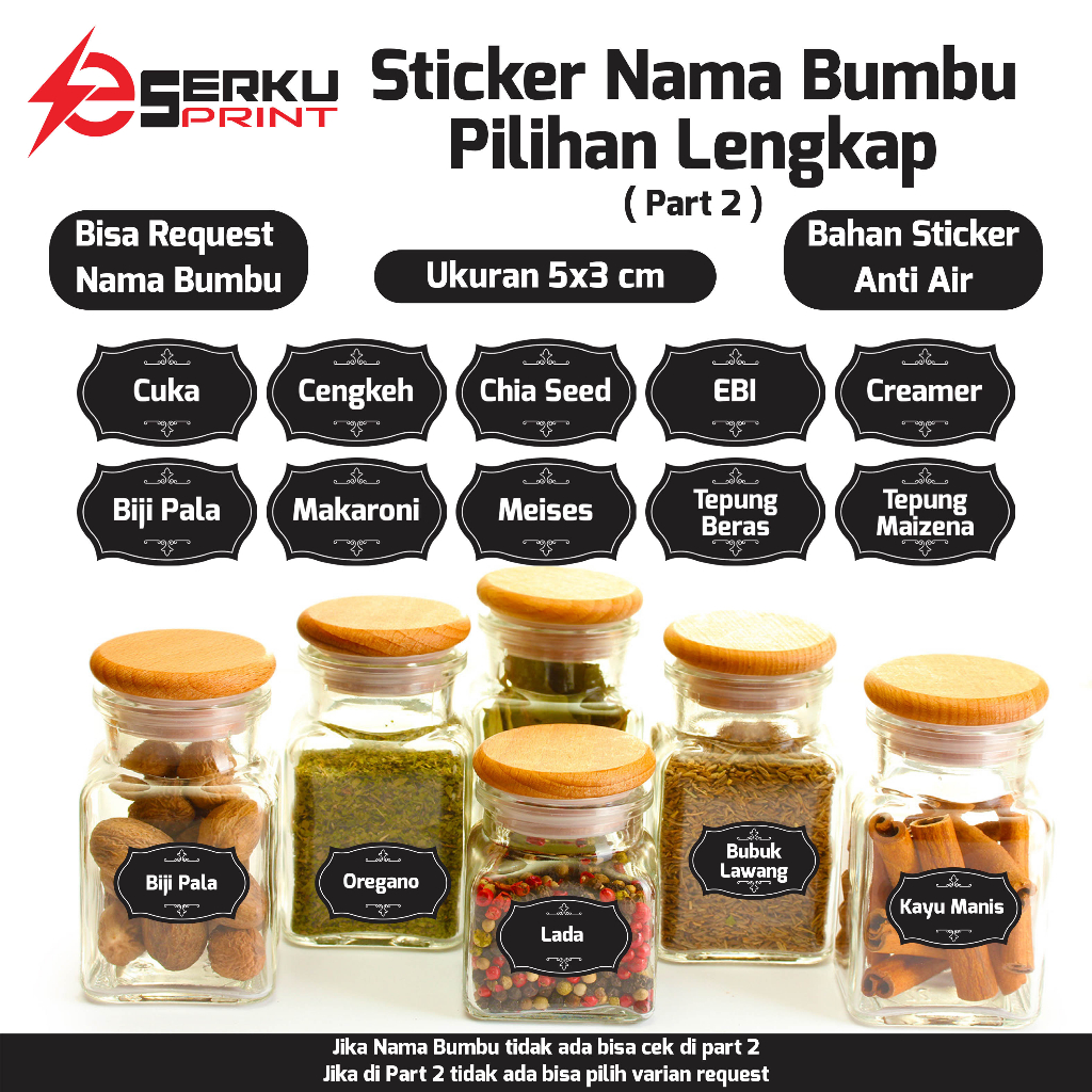 Jual (1 Pcs) Sticker Label Nama Bumbu Dapur Terlengkap | Sticker Anti ...