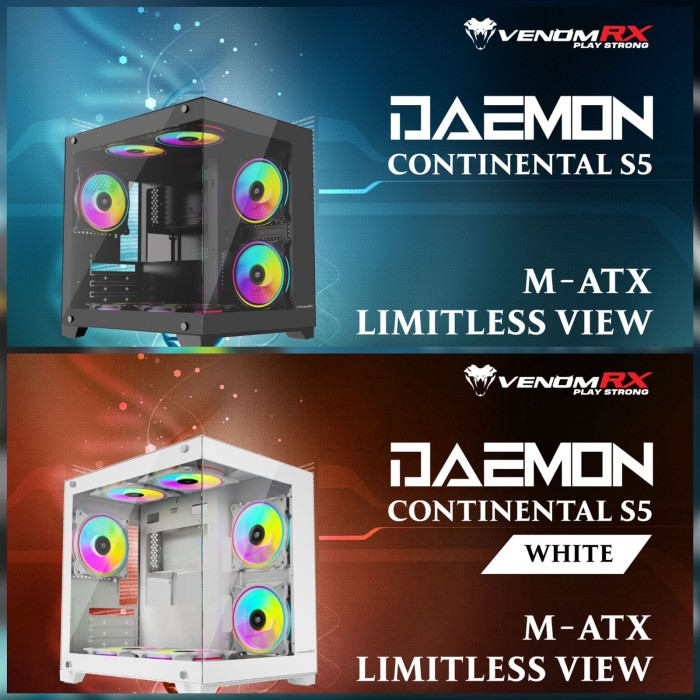 Jual CASING Gaming VENOMRX DAEMON CONTINENTALS, M-ATX Full Tempered ...